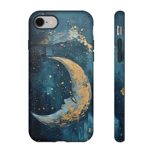Vintage Painting Moon & Stars Phone Case, Celestial Mystical, iPhone 15 Pro Max, 14, 13, 12, 11 ...