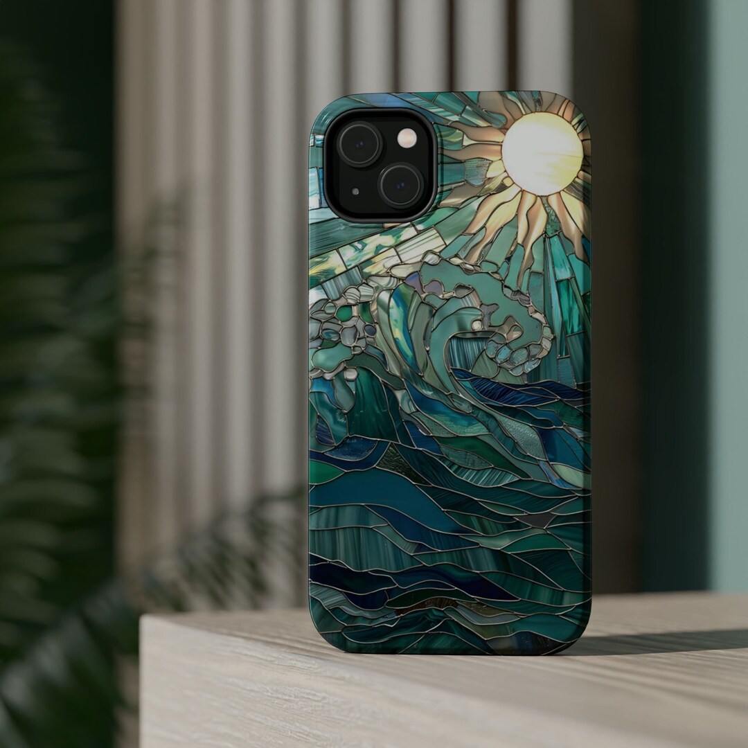 Ocean Waves and Sunshine Faux Stained Glass Phone Case Tropical Beach ...