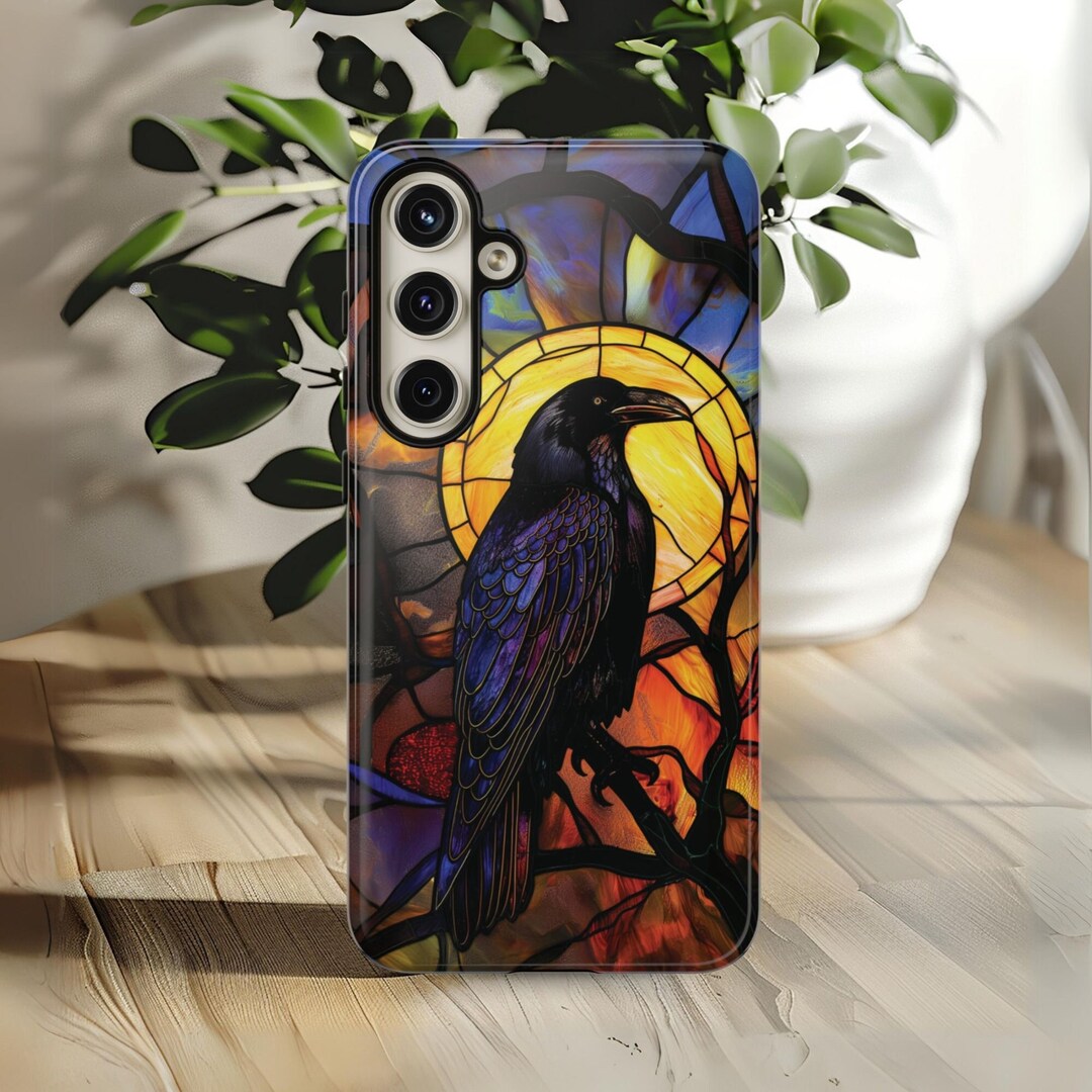Raven Phone Case Black Bird Cover Faux Stained Glass Esoteric Gift for ...