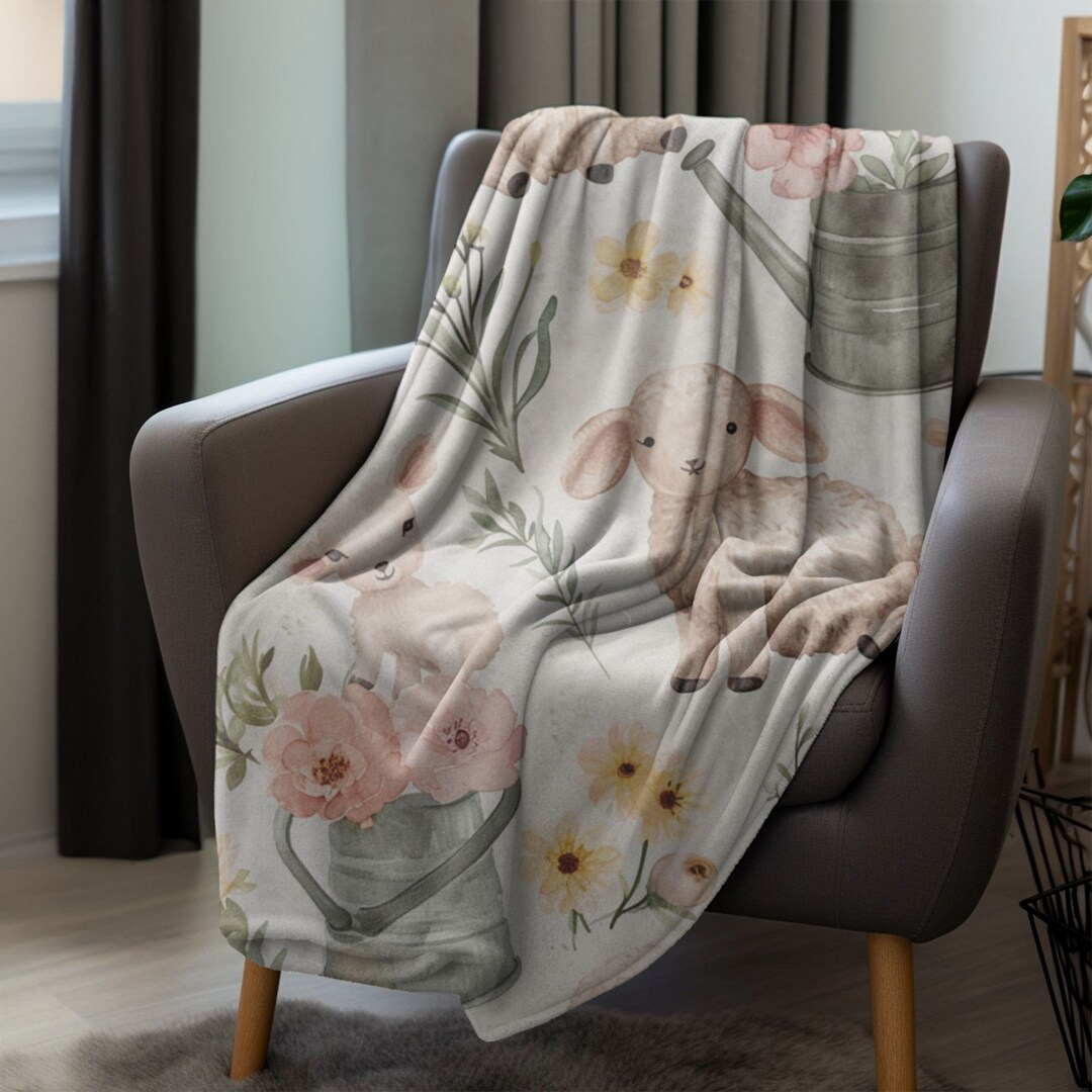 Easter Throw Blanket Cute Lambs Spring Home Decor, Spring Flowers Soft ...
