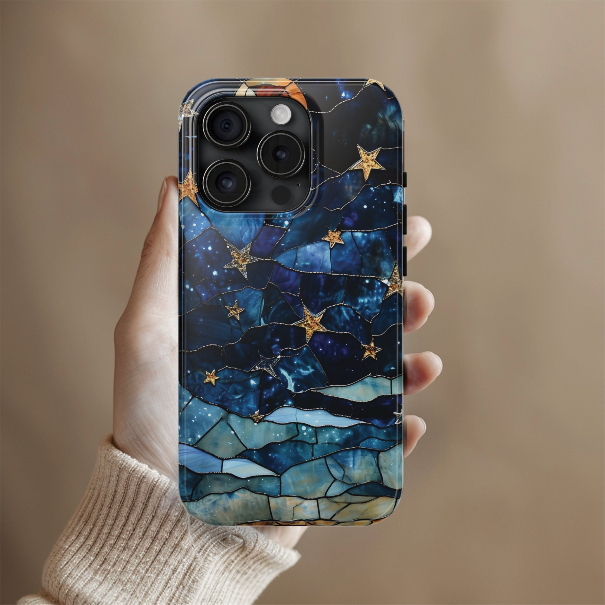 Stars Phone Case Faux Stained Glass, Starry Night Cover, iPhone 11 12 ...