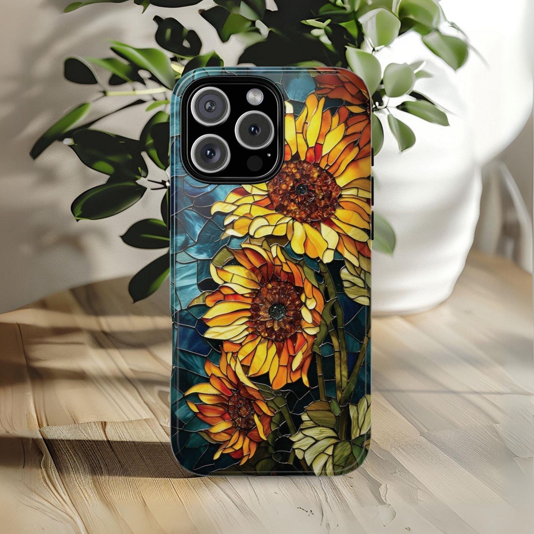 Sunflower Faux Stained Glass Phone Case Fall Floral Phone Case Flower ...