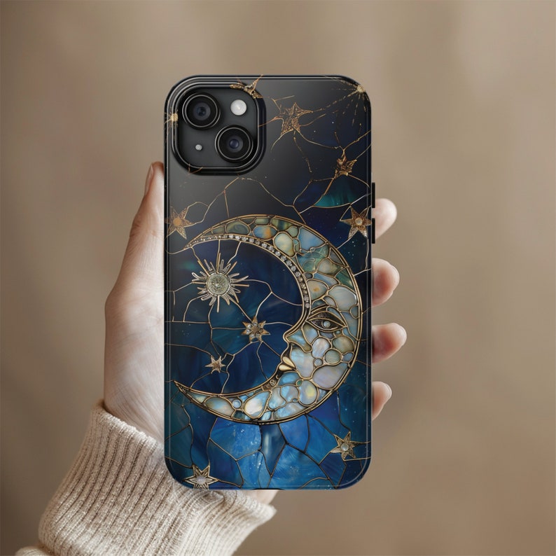 Moon and Stars Faux Stained Glass Phone Case, Starry Night Sky Space ...