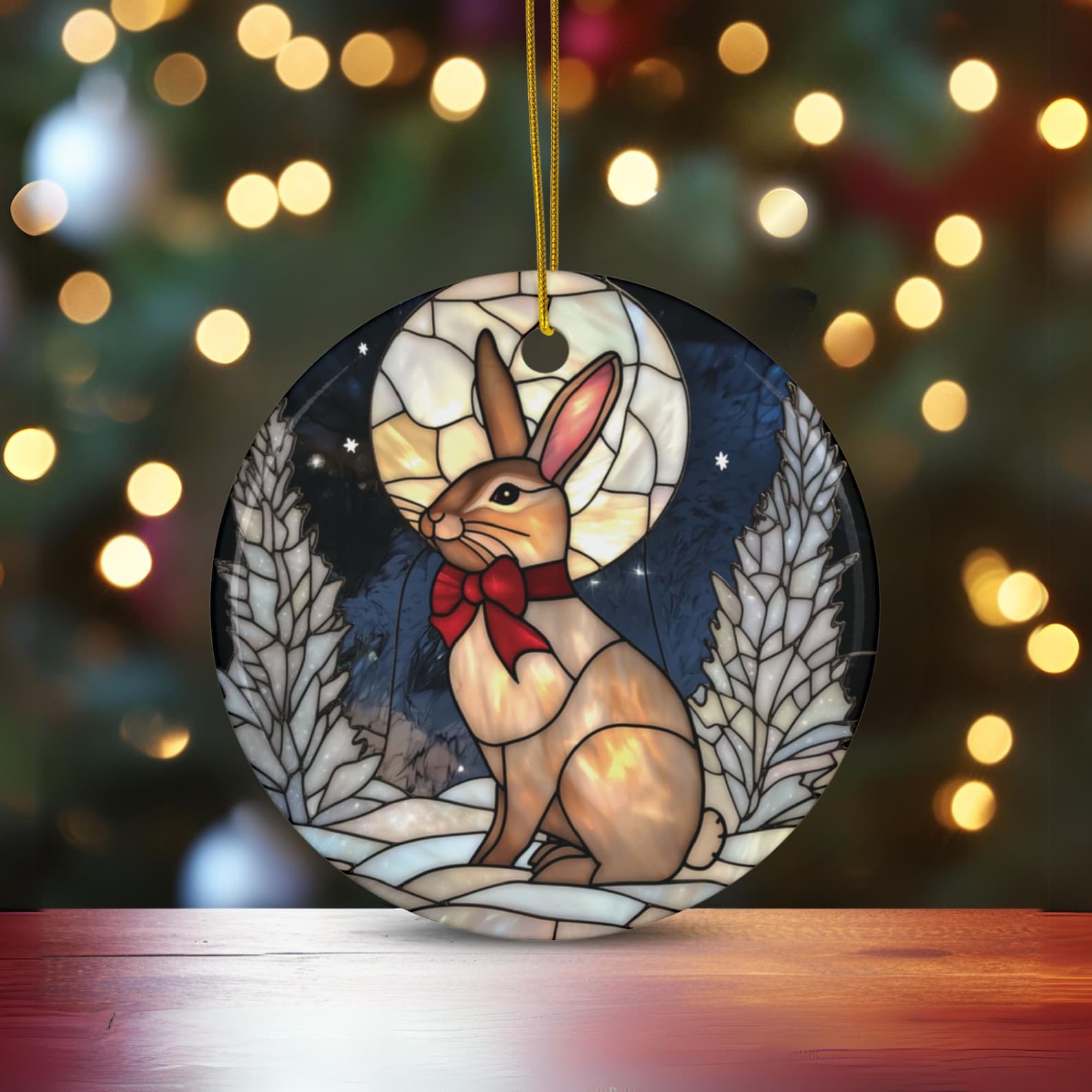 Christmas Bunny Ornament Christmas Tree Decor Faux Stained Glass Rabbit ...