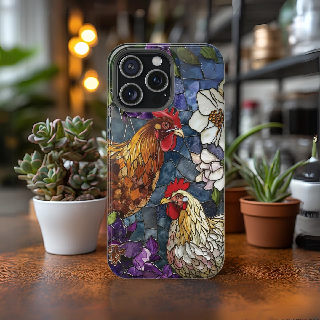 Chickens Magsafe Compatible Phone Case Faux Stained Glass Chicken Lady ...