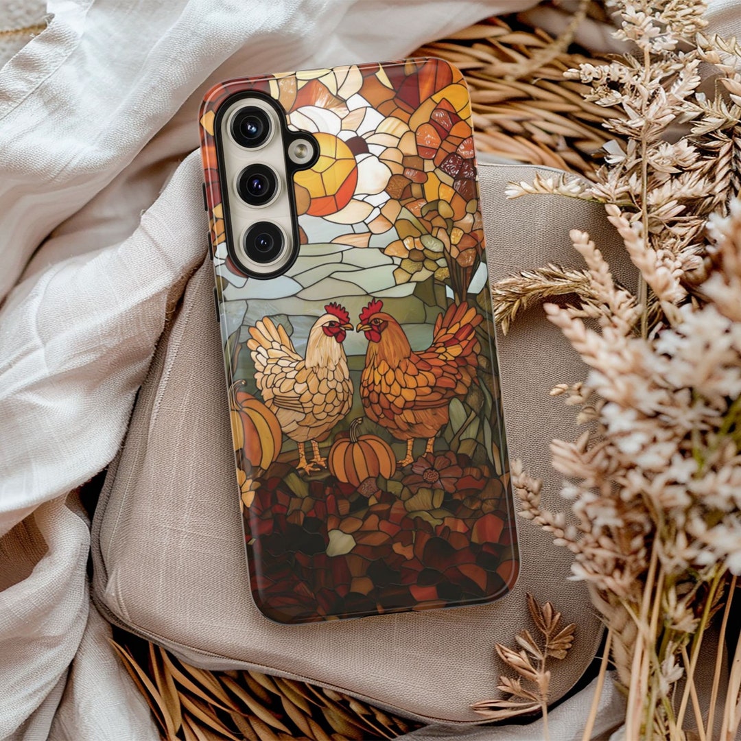 Fall Chickens Phone Case Chicken Lady Phone Case Faux Stained Glass ...