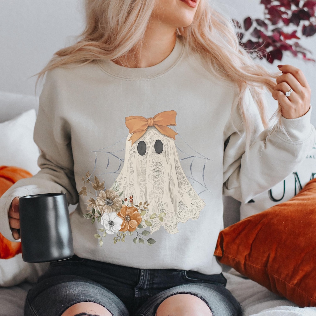 Halloween Lace Ghost Sweatshirt Coquette Girly Halloween Sweater Fall ...
