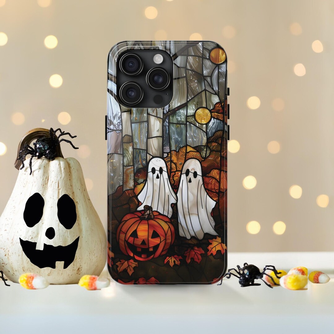 Halloween Phone Case Cute Ghost Faux Stained Glass Pumpkin Patch Cover ...