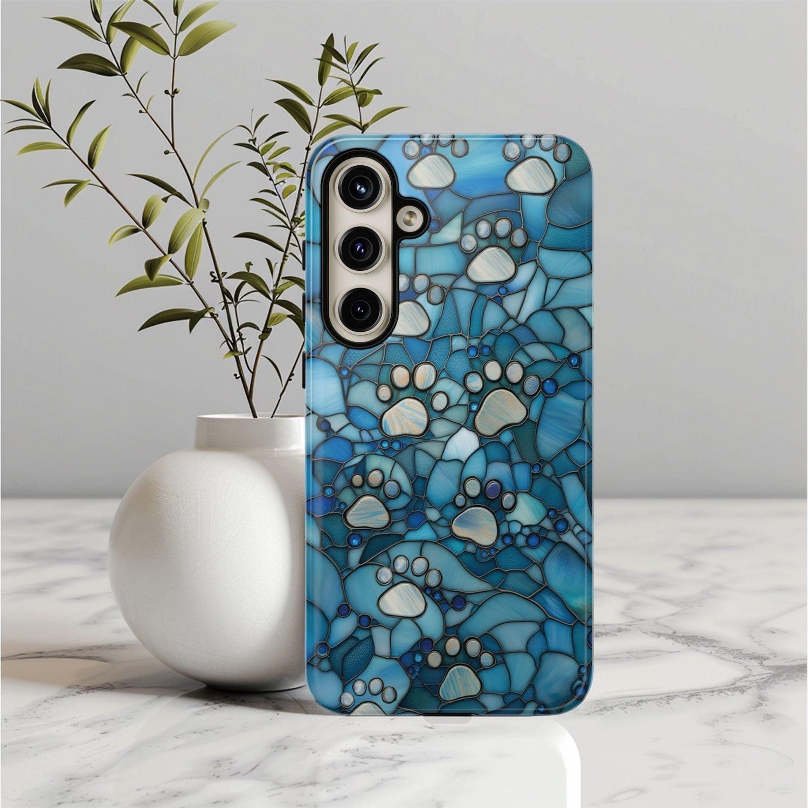Dog Paw Prints Phone Case Faux Stained Glass Dog Lover Gift Puppy Paws ...