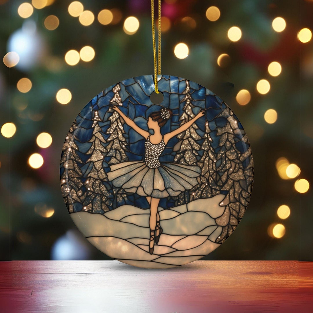 Blue Ballerina Christmas Ornament Faux Stained Glass Winter Ballet ...