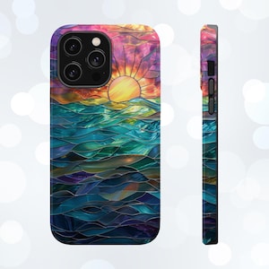 Ocean Sunset Phone Case Magsafe Compatible Tropical Faux Stained Glass ...