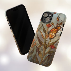 Butterfly Garden Phone Case Flower Garden Phone Case Faux Stained Glass ...