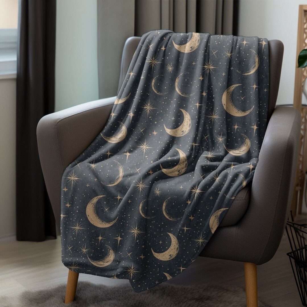 Moon and Stars Throw Blanket, Celestial Home Decor, Starry Night Sky ...
