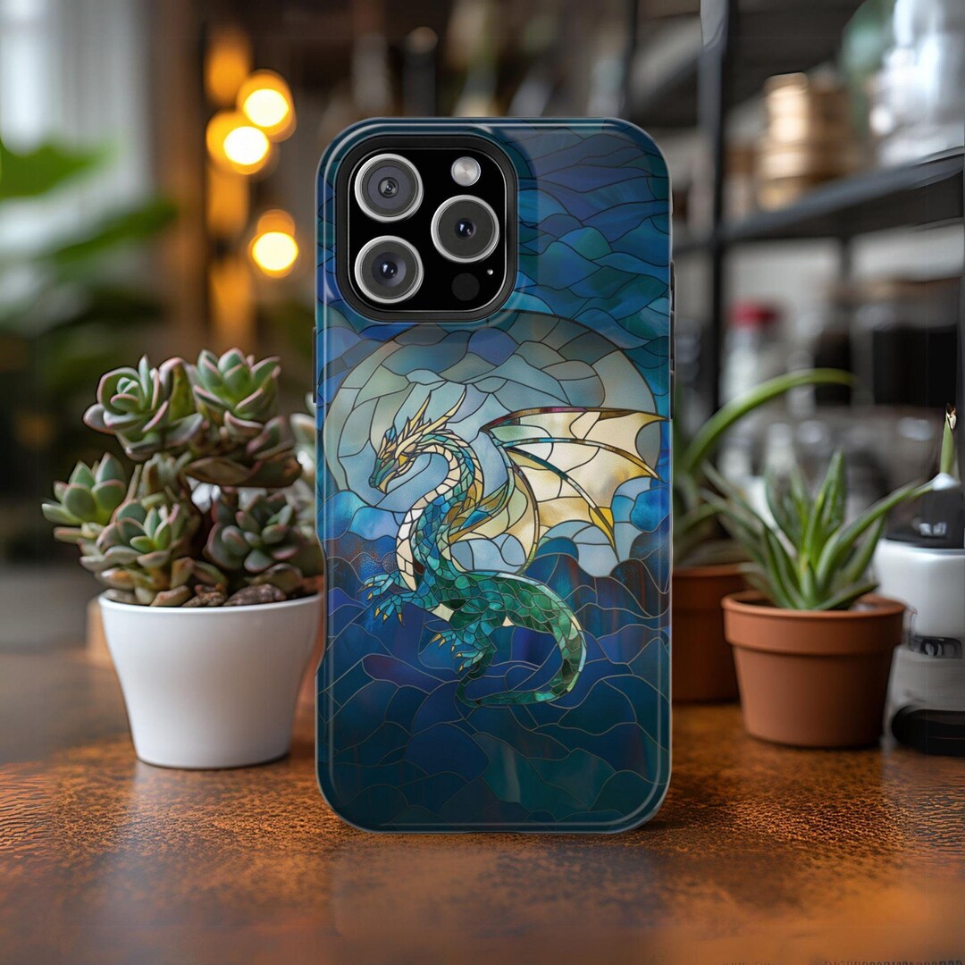 Dragon Magsafe Compatible Phone Case, Medieval Faux Stained Glass Cover ...