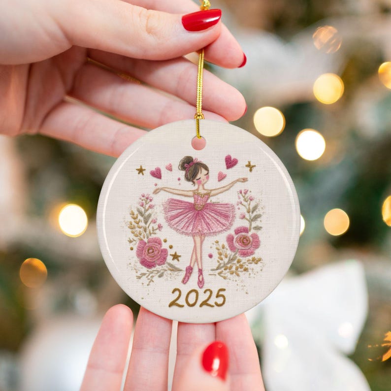 Ballerina Ornament Ballet Recital Faux Embroidery Keepsake 2025 Ceramic ...