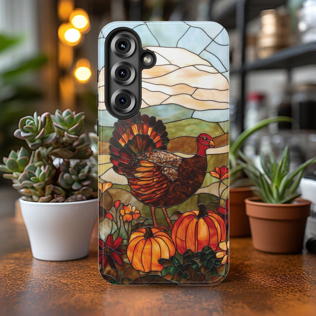 Fall Turkey Faux Stained Glass Phone Case, Thanksgiving Pumpkin Cover ...
