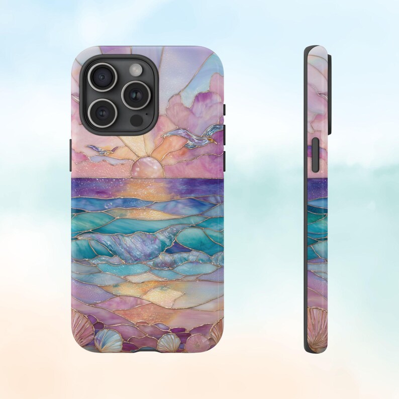 Coastal Sunset Phone Case Beach Faux Stained Glass Cover Island ...