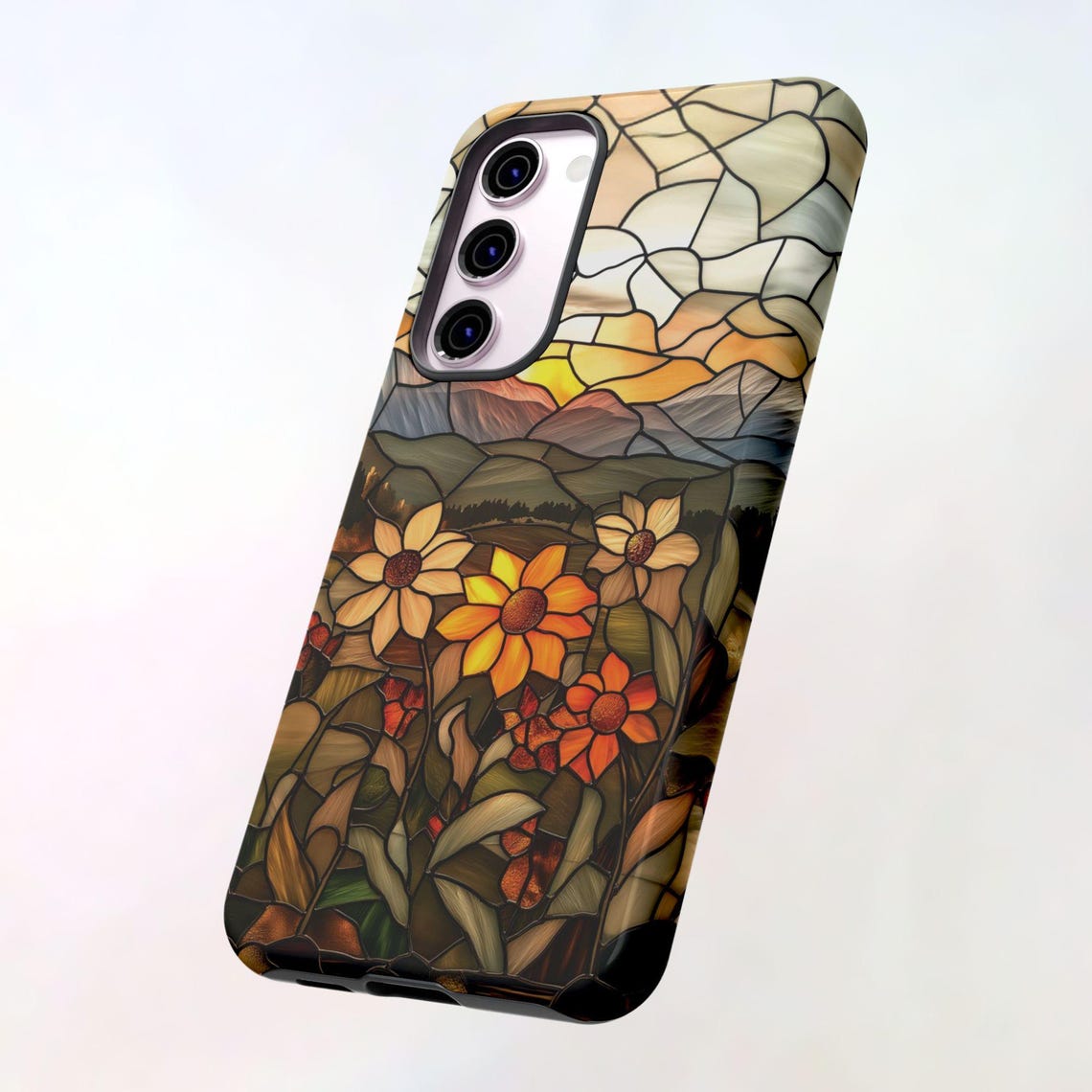 Fall Wildflower Sunset Phone Case Faux Stained Glass Mountain Sunrise ...