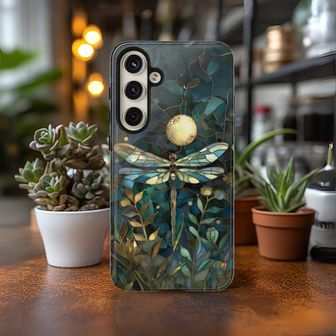 Cottagecore Phone Case Celestial Dragonfly Faux Stained Glass Cover ...