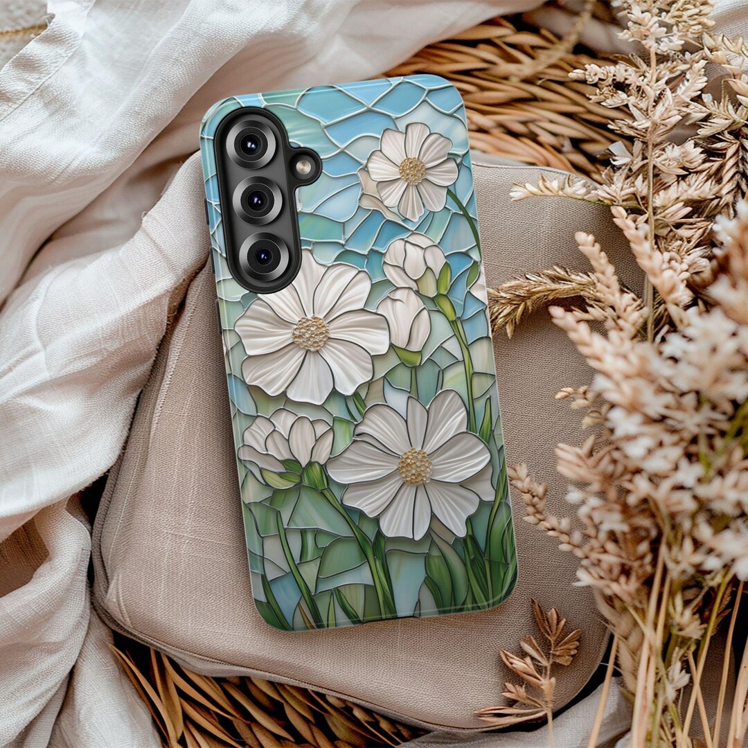 Cosmos Faux Stained Glass Mosaic Phone Case Wildflower Phone Case ...