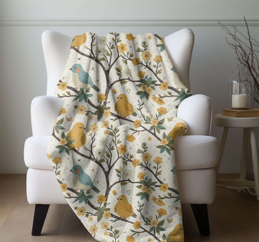 Spring Bird Throw Blanket Bird Watchers Gift for Nature Lovers Blue ...