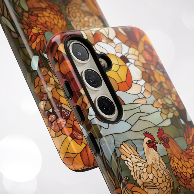 Fall Chickens Phone Case Chicken Lady Phone Case Faux Stained Glass ...