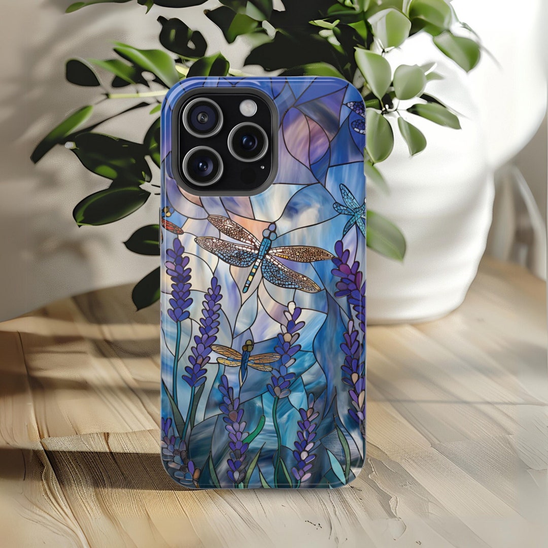 Dragonfly and Lavender Phone Case Magsafe Compatible Floral Dragonflies ...
