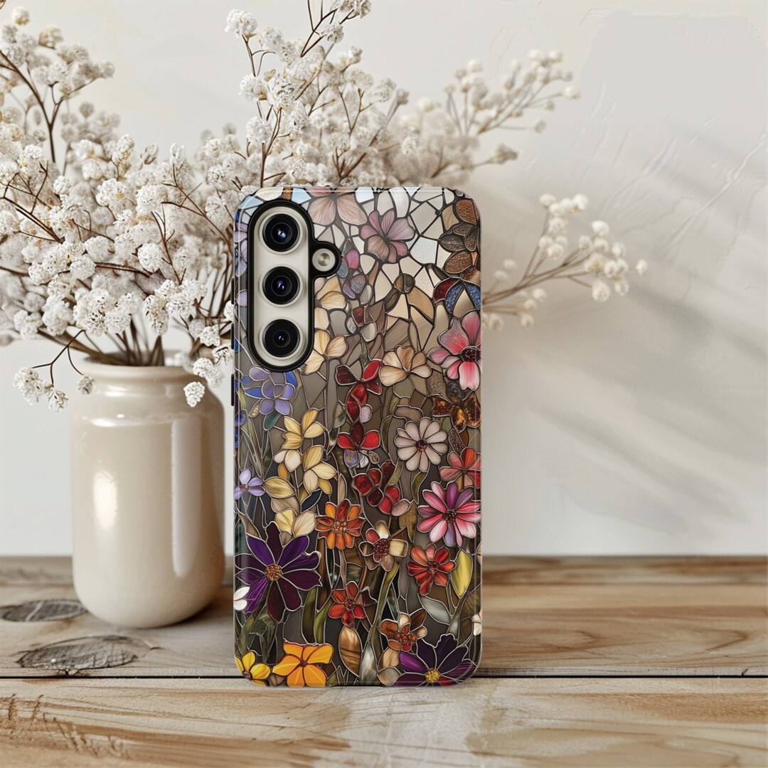 Wildflowers Phone Case Faux Stained Glass, Flower Cover, Samsung Galaxy ...