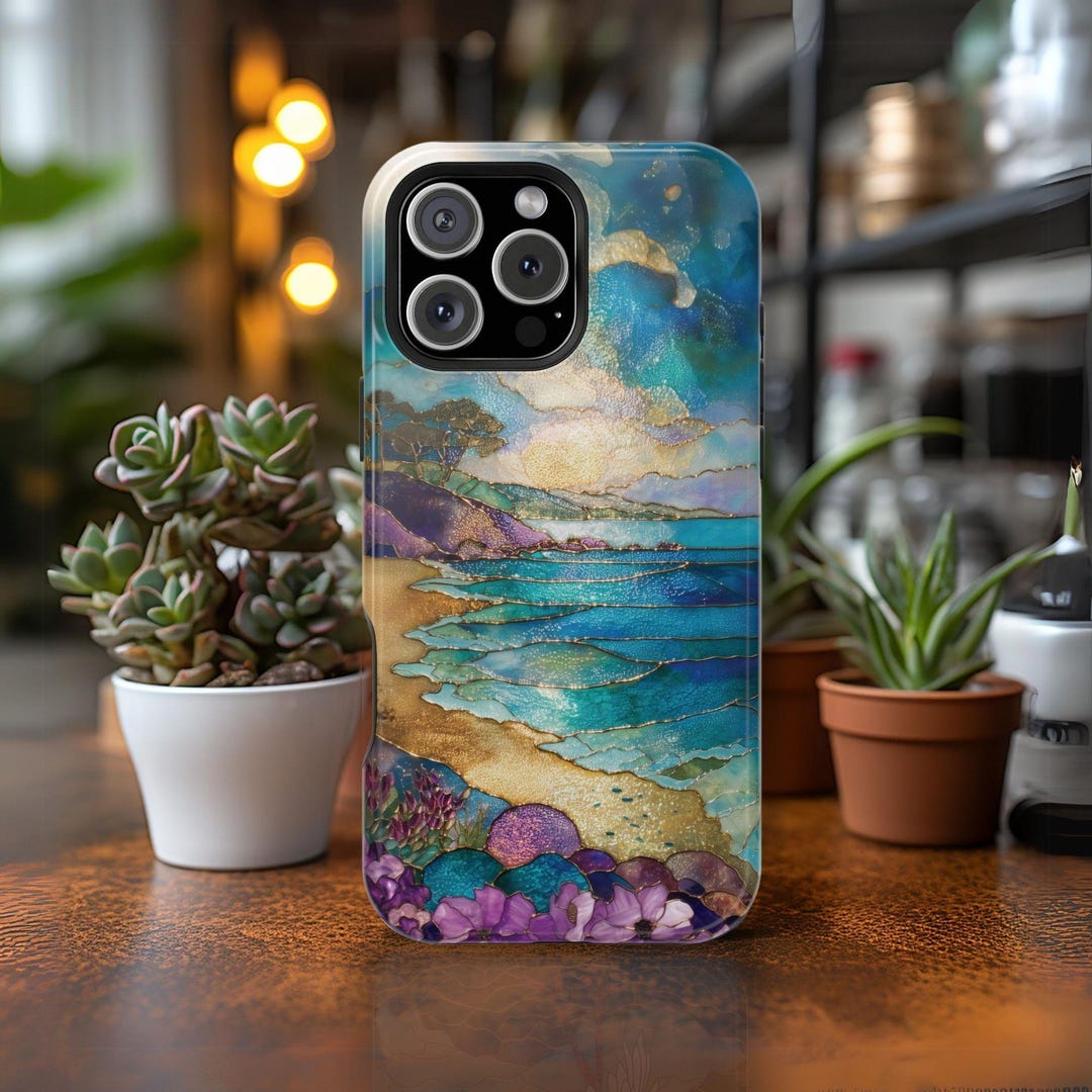 Beach Magsafe Compatible Phone Case Summer Faux Stained Glass Cover ...