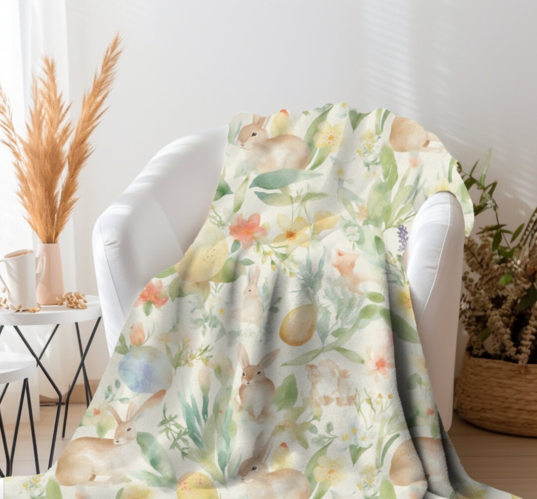 Easter Bunny Throw Blanket, Spring Watercolor Blanket, Watercolor ...