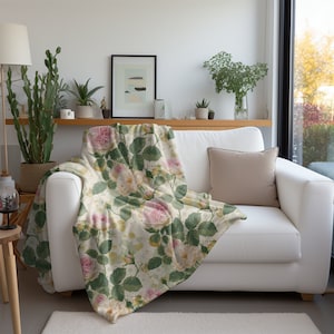 Pink English Roses Throw Blanket, Floral Home Decor, Cottage Garden ...