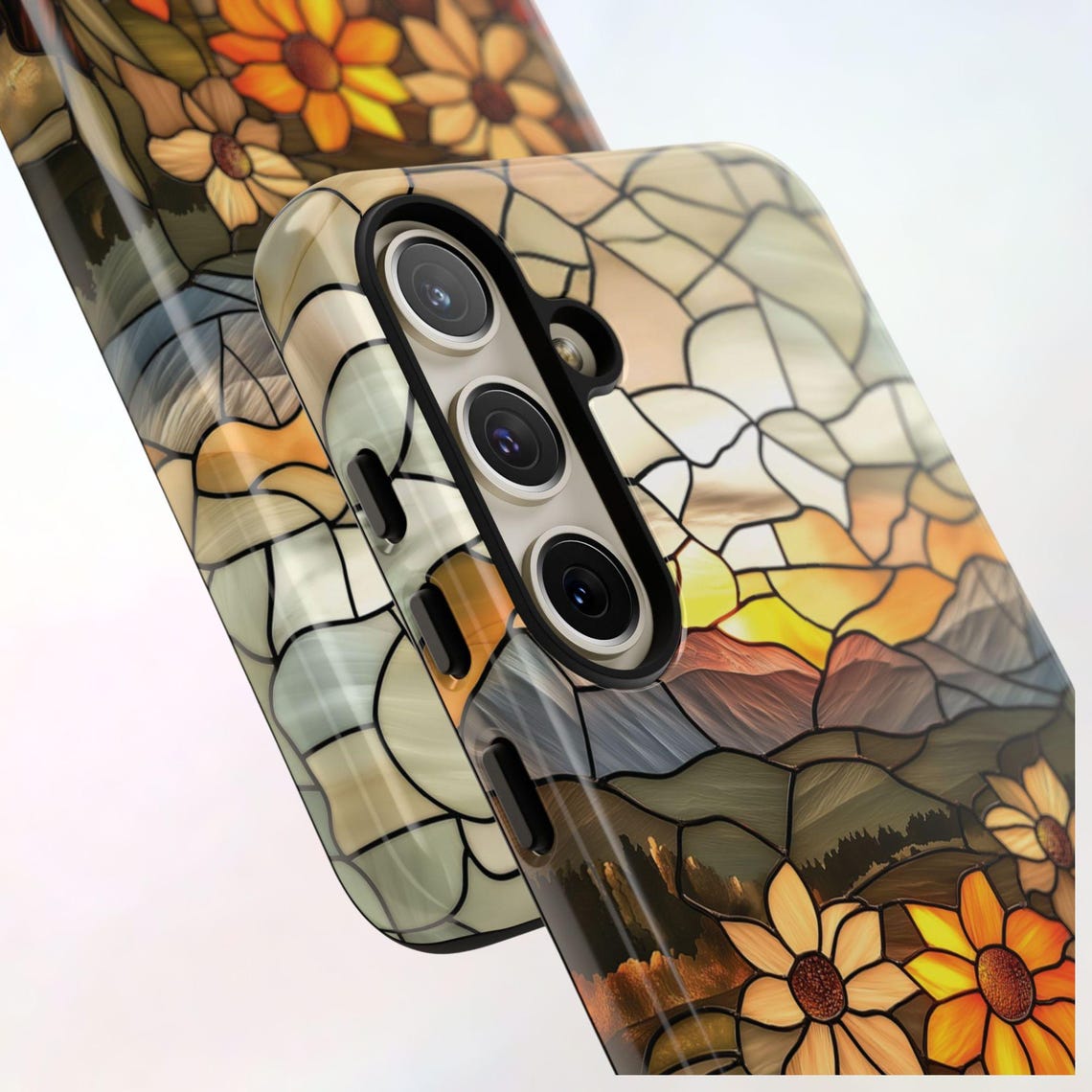 Fall Wildflower Sunset Phone Case Faux Stained Glass Mountain Sunrise ...
