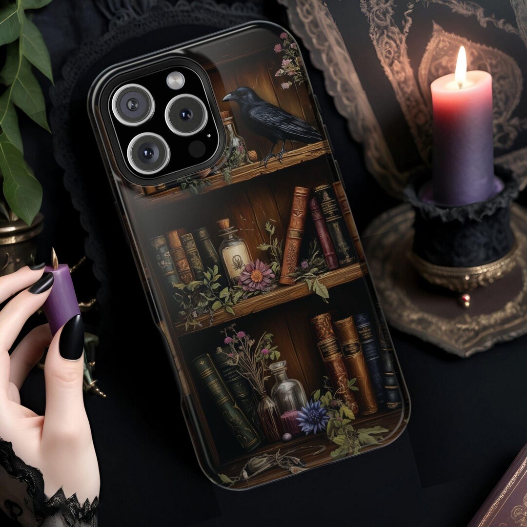 Dark Academia Bookshelf Magsafe Compatible Phone Case Raven Bookish ...