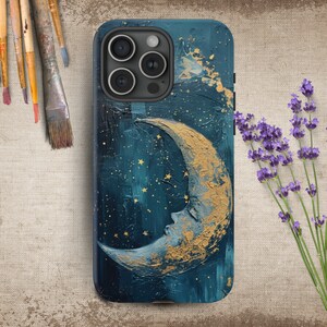 Vintage Painting Moon & Stars Phone Case, Celestial Mystical, iPhone 15 Pro Max, 14, 13, 12, 11 ...