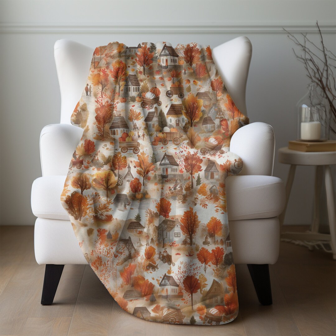 Fall Village Blanket Fall Home Decor Thanksgiving Throw Harvest Season ...
