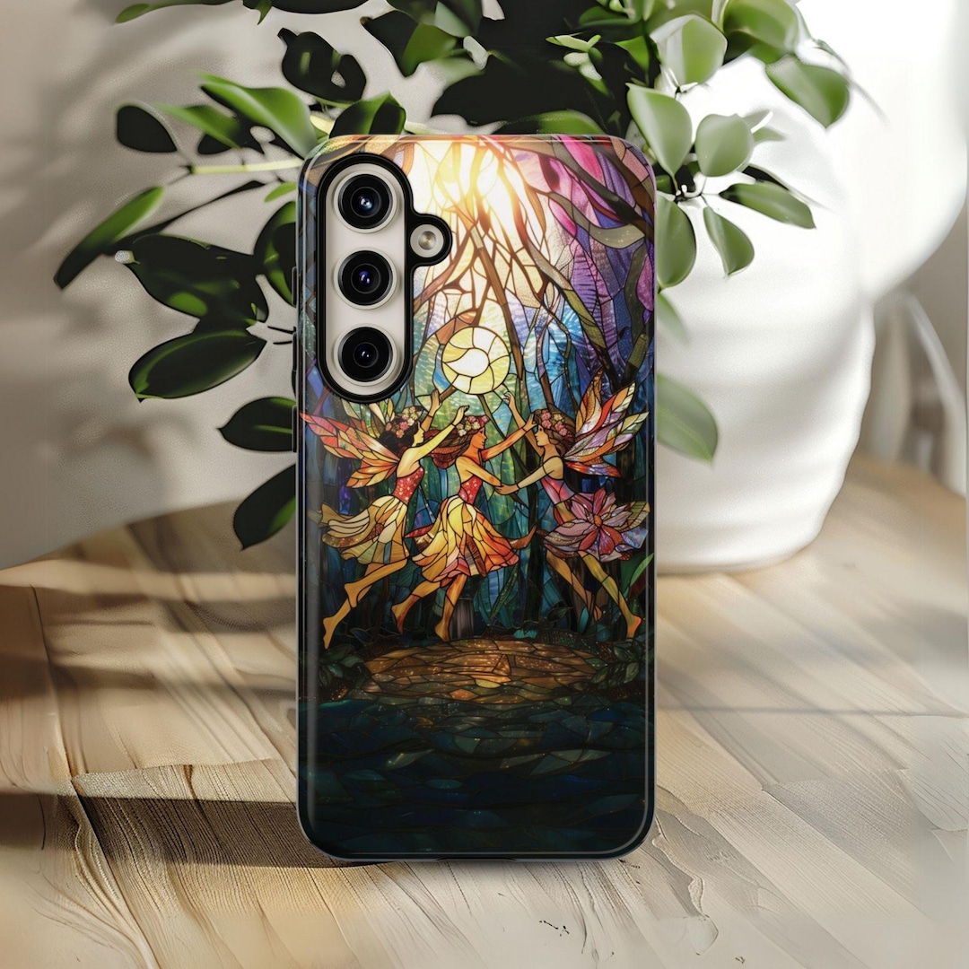 Celestial Fairy Dance Phone Case Faux Stained Glass Garden Fairies ...