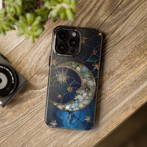 Moon and Stars Faux Stained Glass Phone Case, Starry Night Sky Space ...