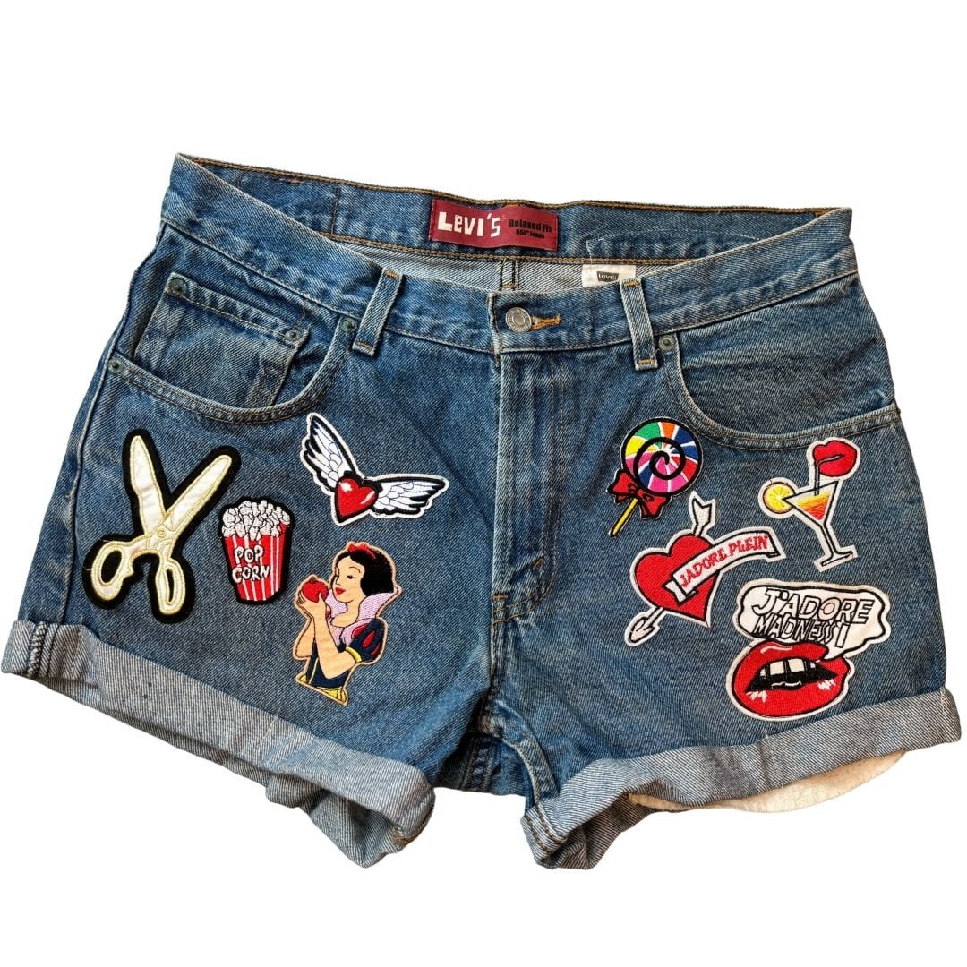 Patchwork Snow White Jeans Hippie Style Levis Relax Blue Denim Jeans ...