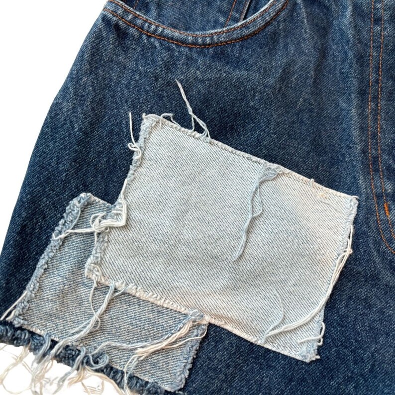 Fabric Jeans Patchwork Distressed Denim Jeans Shorts Rework Waist 28 ...