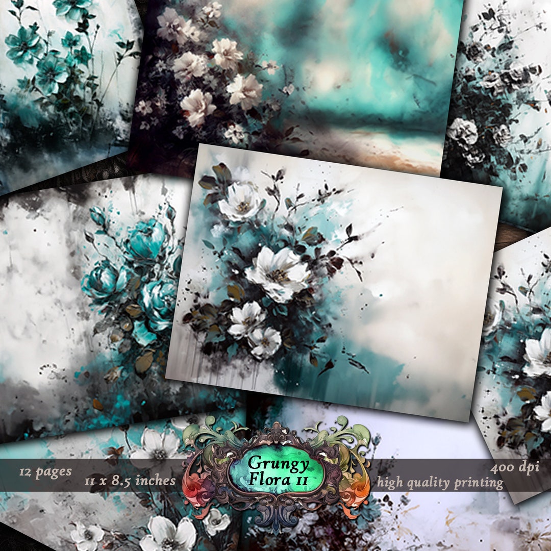 Grungy Floral Junk Journal Printable, White Floral Junk Journal Pages ...