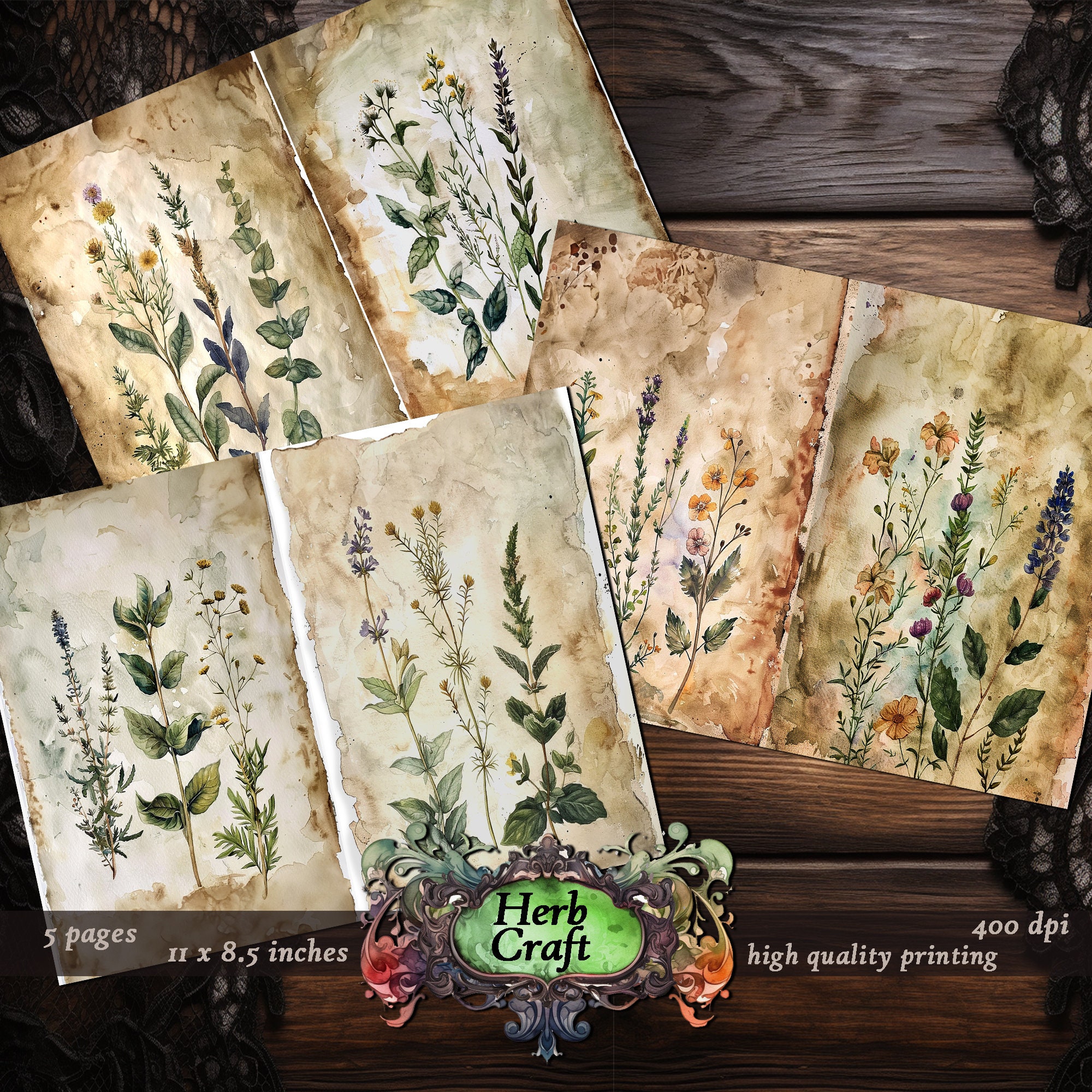 Herb Craft, Herbal Junk Journal Pages, Apothecary Digital Pages, Plant ...