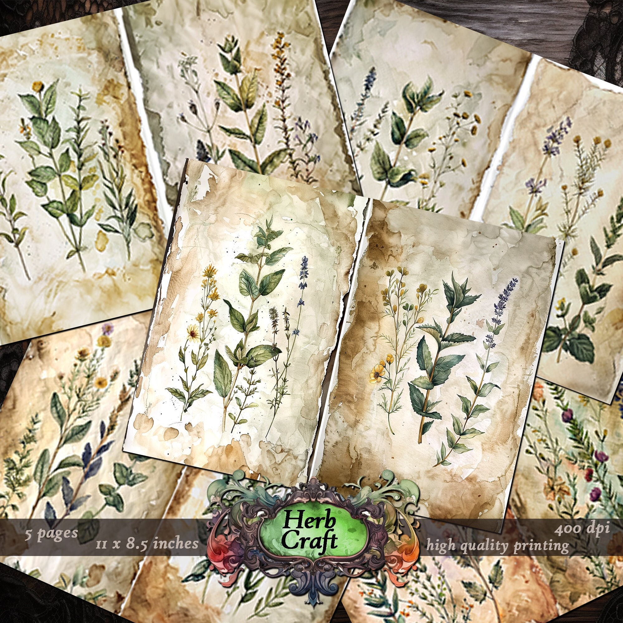 Herb Craft, Herbal Junk Journal Pages, Apothecary Digital Pages, Plant ...
