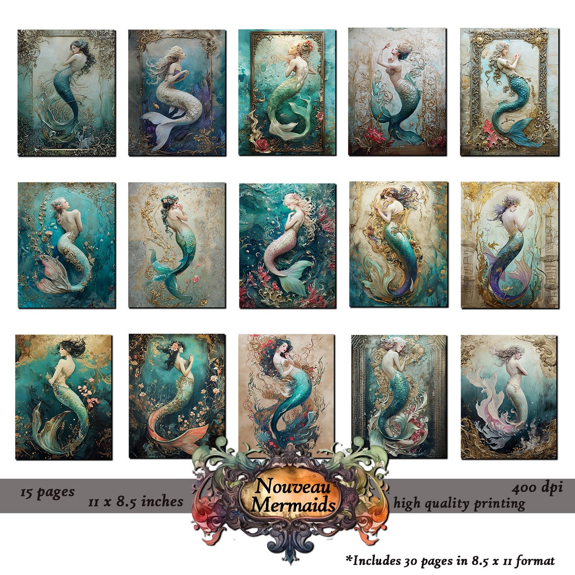 Nouveau Mermaids/mermaid Junk Journal/digital Papers/printable - Etsy