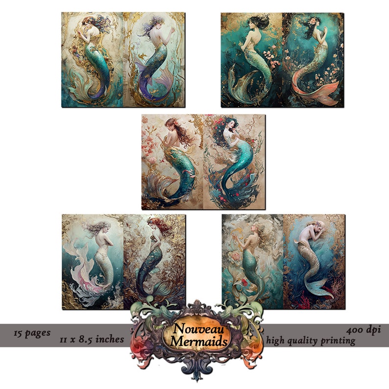 Nouveau Mermaids/mermaid Junk Journal/digital Papers/printable - Etsy