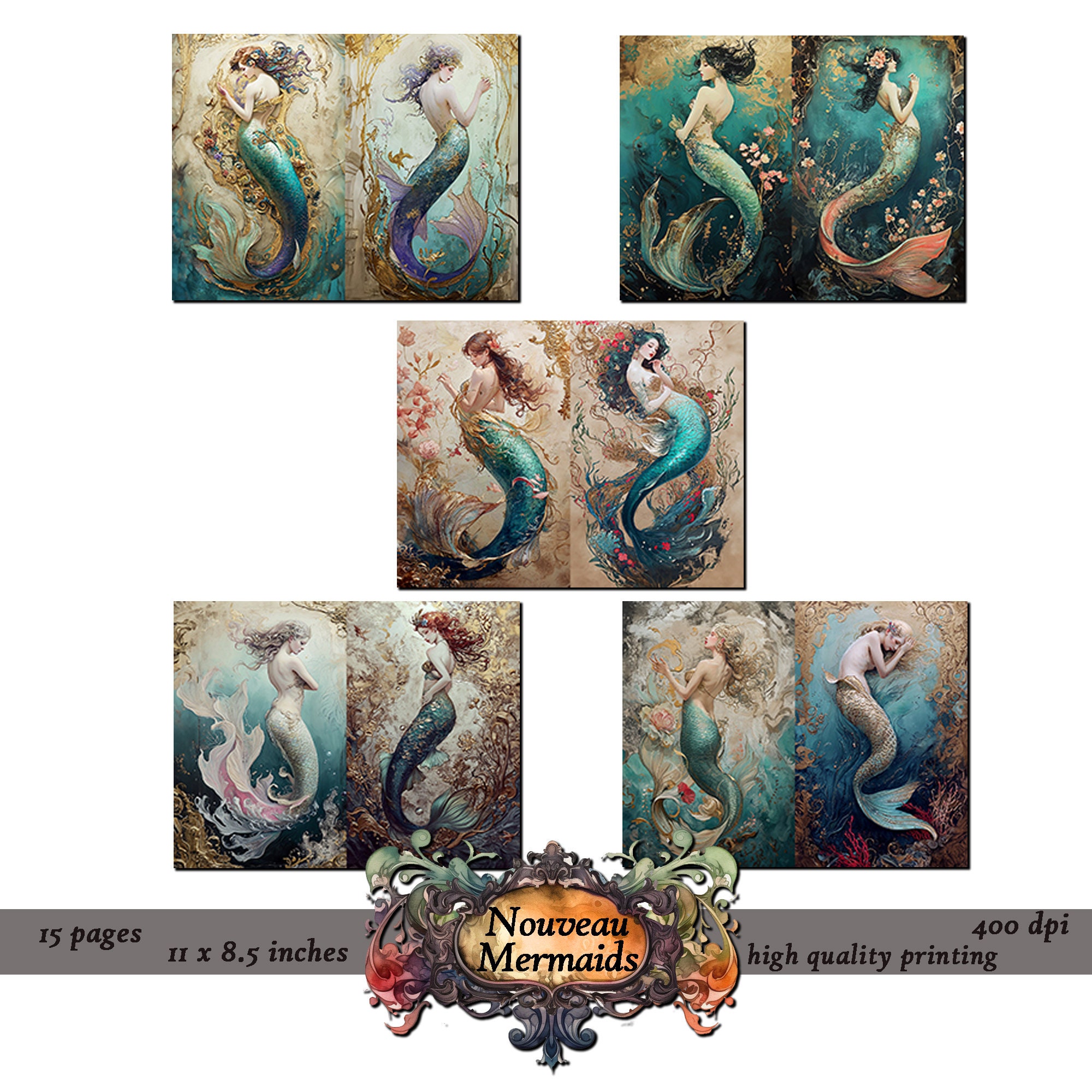 Nouveau Mermaids/mermaid Junk Journal/digital Papers/printable - Etsy