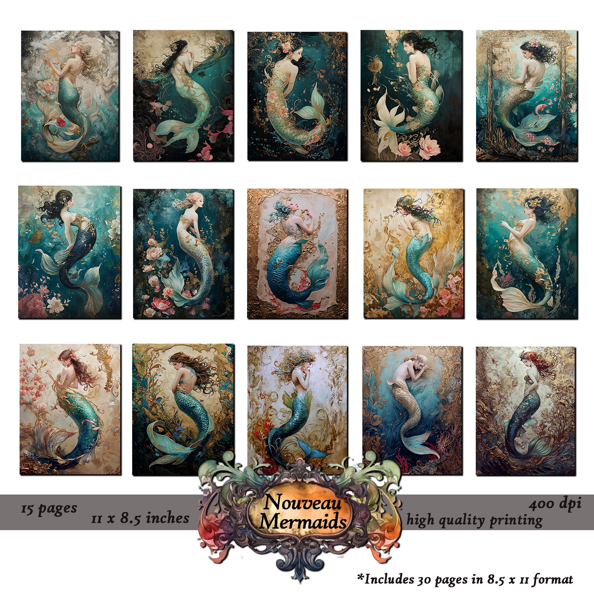 Nouveau Mermaids/mermaid Junk Journal/digital Papers/printable - Etsy