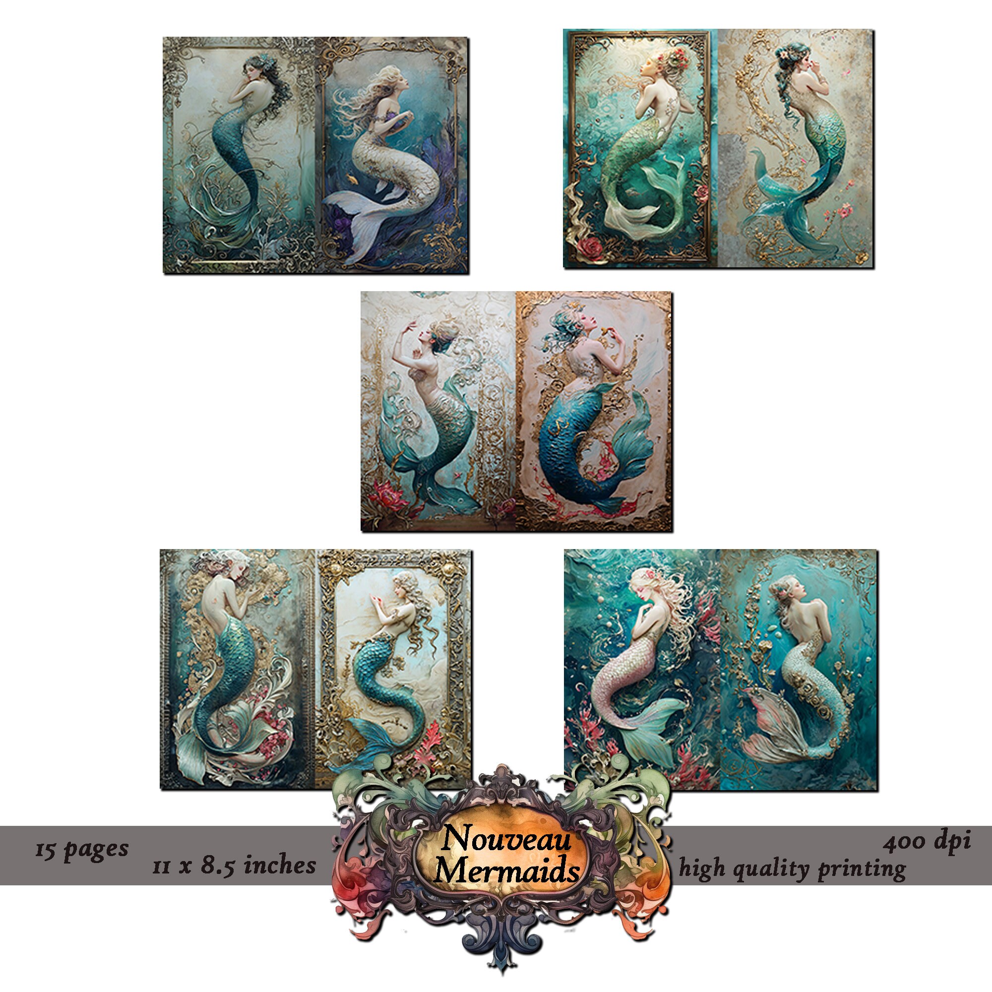 Nouveau Mermaids/mermaid Junk Journal/digital Papers/printable - Etsy
