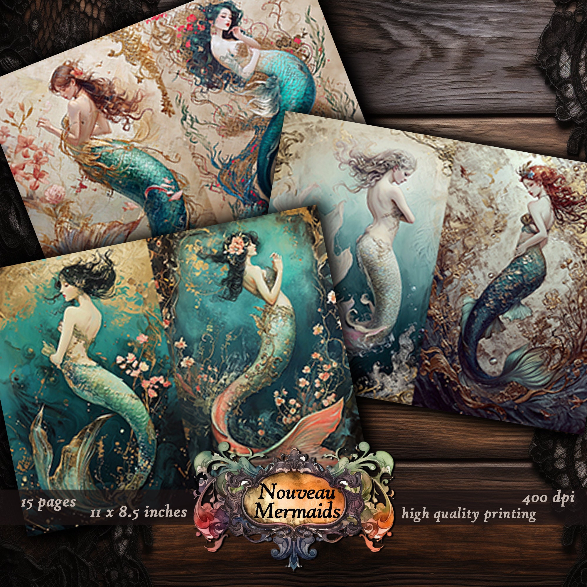 Nouveau Mermaids/mermaid Junk Journal/digital Papers/printable - Etsy