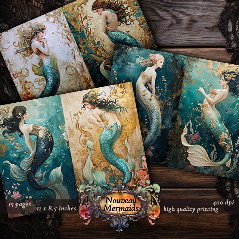 Nouveau Mermaids/mermaid Junk Journal/digital Papers/printable - Etsy