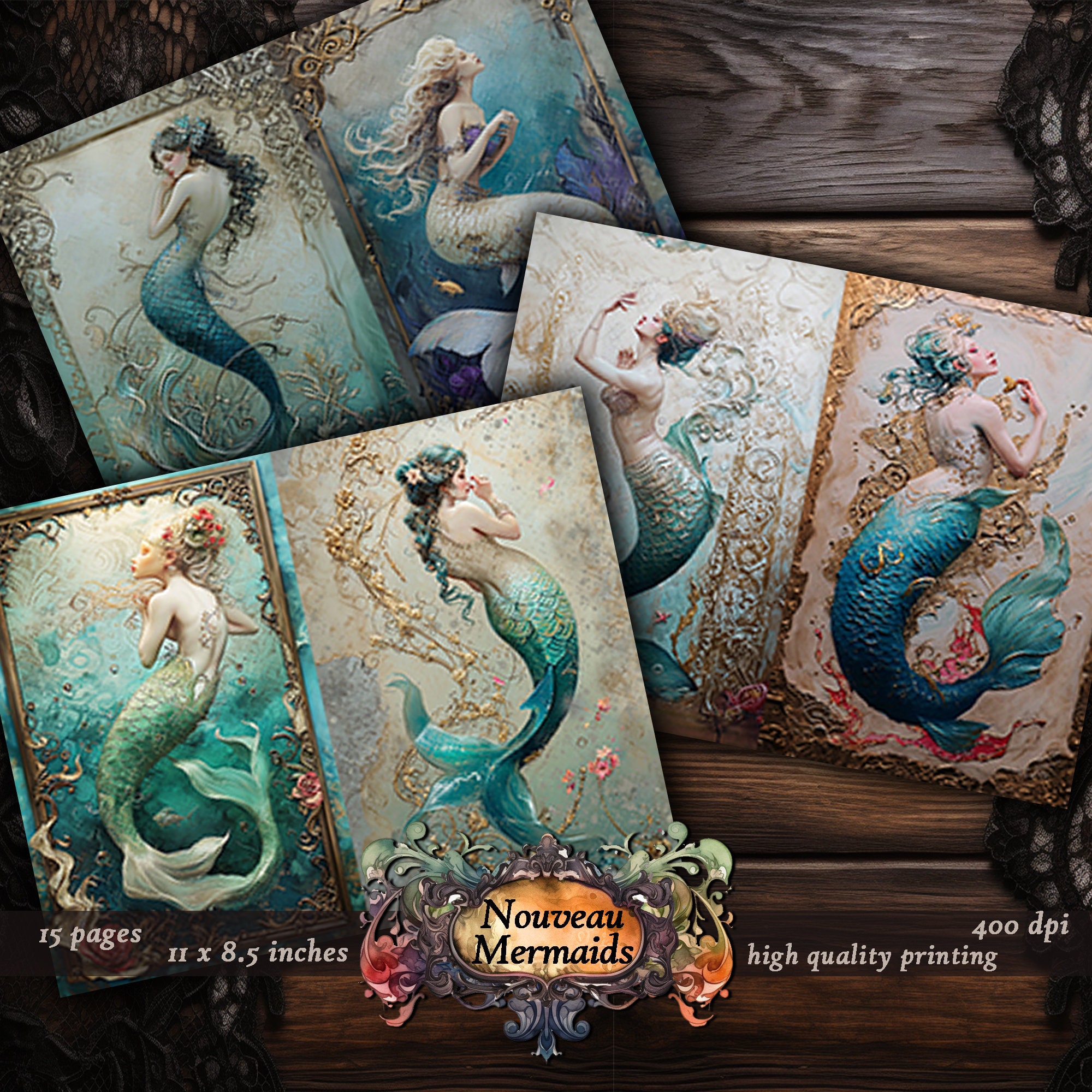 Nouveau Mermaids/mermaid Junk Journal/digital Papers/printable - Etsy